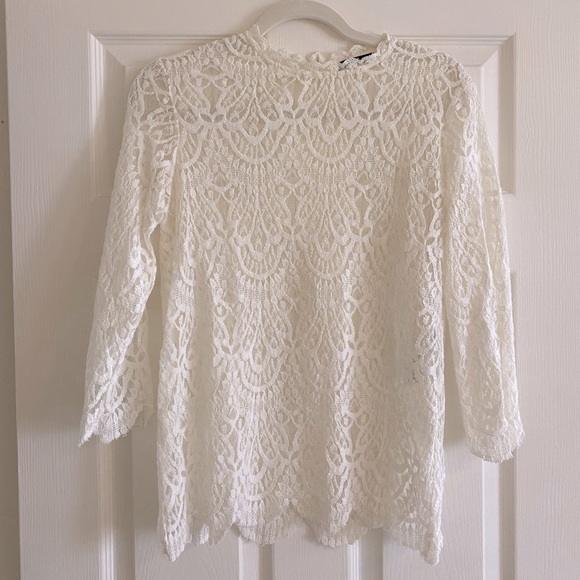 Zara | Tops | Zara White Lace Sheer Top | Poshmark